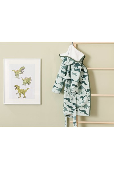 English Home Dinosaurs Kadife Çocuk Bornoz 6-8 Yaş Yeşil