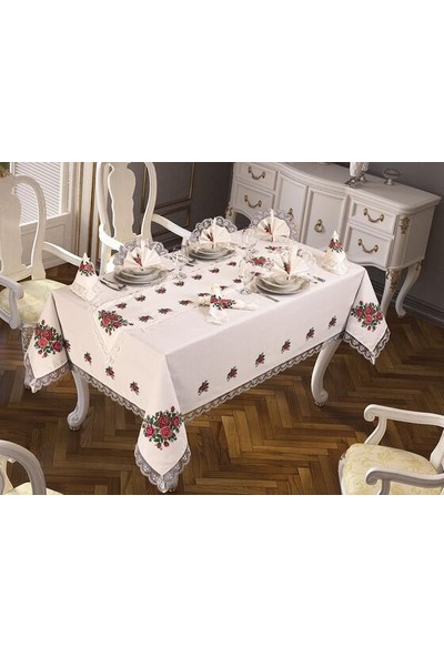 Bursa Çeyiz Fransız Güpürlü Kanaviçe Baskılı Tek Masa Örtüsü 160 x 220 cm Bursa Çeyiz Fransız Güpürlü Kanaviçe Baskılı Tek Masa Örtüsü 160 x 220 cm