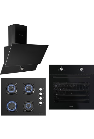 Kumtel Home Siyah Cam Ankastre Set ( DA6-830 Siyah Davlumbaz + KO-40TAHDF Ankastre Siyah Ocak+ B66-S2 (3 Pro 2 Düğme) Siyah Cam Fırın)