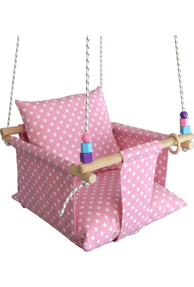 Berra Hayat Puantiyeli Doğal Ahşap Çocuk Hamak - Ev Tipi Salıncak - Pembe