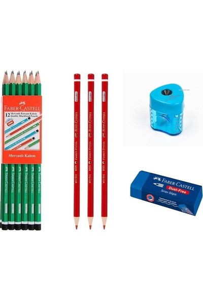 Faber-Castell 12 Li Kurşun Kalem+ 3 Kırmızı Kalem+ Silgi+ Kalemtraş Faber-Castell 12 Li Kurşun Kalem+ 3 Kırmızı Kalem+ Silgi+ Kalemtraş