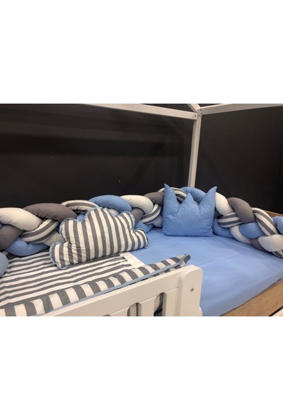 Mini Baby 4'lü Örgülü Mavi Montessori Bebek-Çocuk Uyku Seti