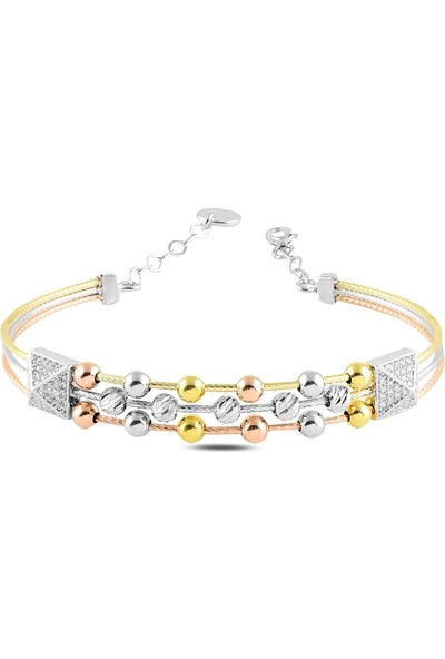 Gümüş Takı Dünyası 3 Renk Dorica Toplu Plaka Gümüş Bilezik