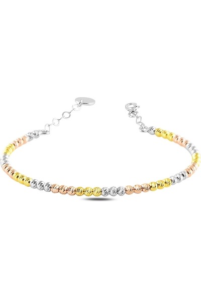 Gümüş Takı Dünyası 3 Renk Dorica Toplu Plaka Gümüş Bilezik