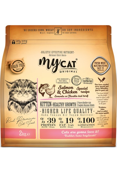 Mycat %70 Tahılsız Somonlu & Tavuklu Yavru Kedi Maması 2kg Mycat %70 Tahılsız Somonlu & Tavuklu Yavru Kedi Maması 2kg