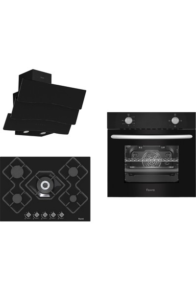 Ferre Turbo Lux Plus Svart 3'lü Ankastre Set (2002TC-KA012-D023)