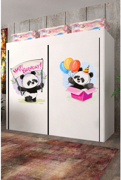 Cimri Kese Geniş Hacimli Çift Askılı Cimrikese Bez Dolap Panda Ailesi Bez Dolap