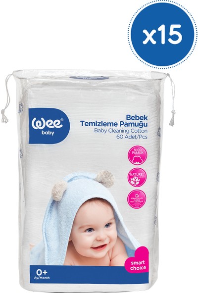 Wee Baby Bebek Temizleme Pamuğu 15 x 60'lı Wee Baby Bebek Temizleme Pamuğu 15 x 60'lı