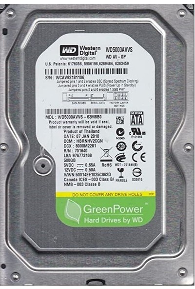 WD 500GB 7200RPM 32MB 3.5 Sabit Disk (WD5000AVVS-63 M8B0) WD 500GB 7200RPM 32MB 3.5 Sabit Disk (WD5000AVVS-63 M8B0)