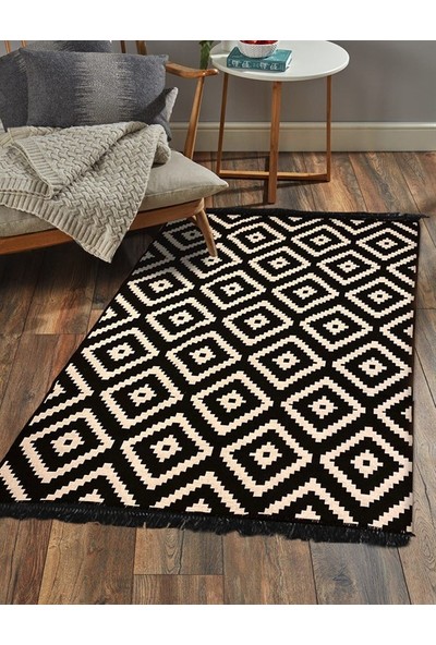 Markaev Cotton Siyah-Beyaz Çift Taraflı Kilim 02 60 x 120 cm