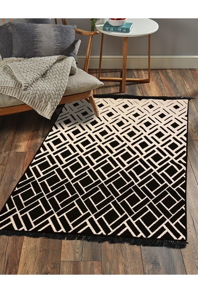 Markaev Cotton Siyah-Beyaz Çift Taraflı Kilim 03 60 x 120 cm