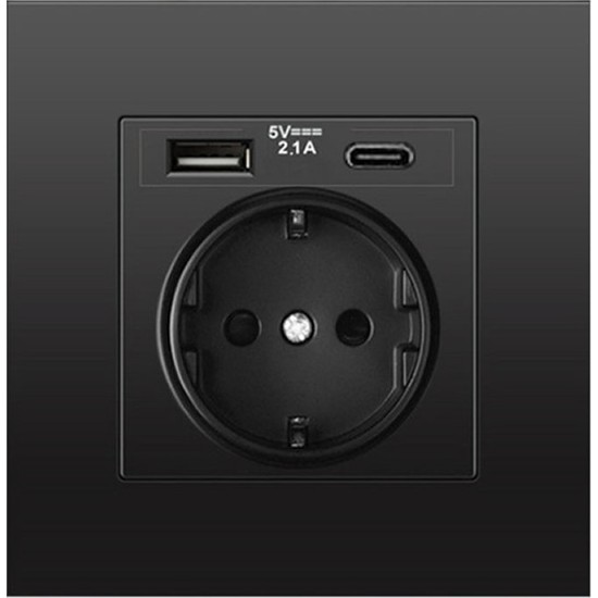 Gjob USB C Priz Type C Sıva Altı Prız USB C 2.1A Prız Siyah Fiyatı