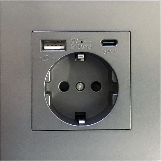 Gjob USB C Prız Type C Sıva Altı Prız USB C 2.1A Prız Siyah Fiyatı