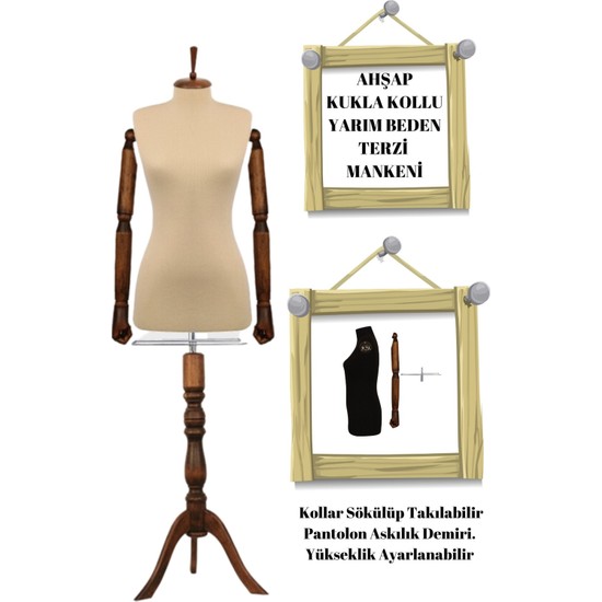 Manken İstanbul 38 Beden Ahşap Kollu Terzi Mankeni Vitrin Fiyatı