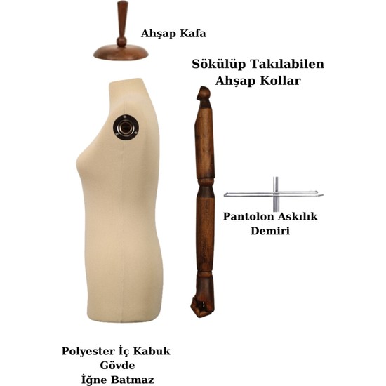 Manken İstanbul 38 Beden Ahşap Kollu Terzi Mankeni Vitrin Fiyatı