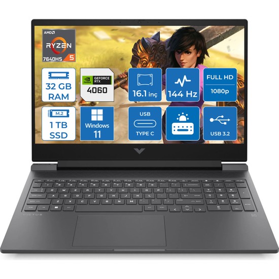 HP Victus 16-S0023NT AMD Ryzen 5 7640HS 32GB 1TB SSD 8GB Fiyatı