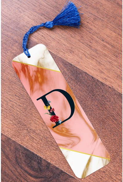 Hediye Dükkanı D Harfi Pembe Mermer Metal Kitap Ayracı