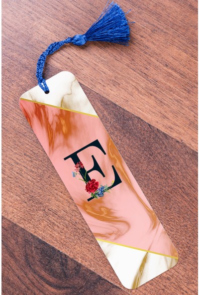 Hediye Dükkanı E Harfi Pembe Mermer Metal Kitap Ayracı