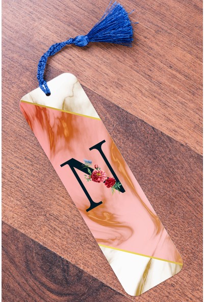 Hediye Dükkanı N Harfi Pembe Mermer Metal Kitap Ayracı