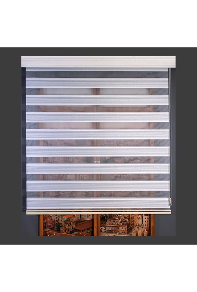 Anıper Zebra Perde Beyaz Gümüş Simli Pliseli Stor 80x200 cm Anıper Zebra Perde Beyaz Gümüş Simli Pliseli Stor 80x200 cm