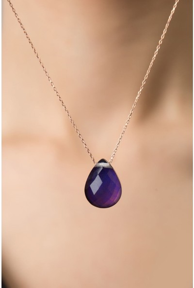 Adal Kadın Renk Değiştiren His Taşı 925 Ayar Gümüş Zincir Kolye