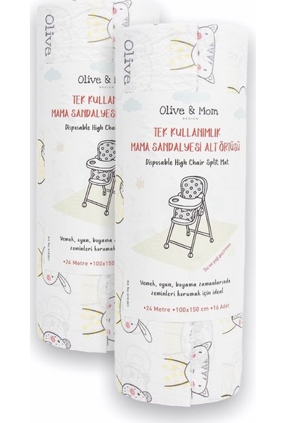 Olive & Mom Design Tek Kullanımlık Mama Sandalyesi Altı ve Aktivite Örtüsü (16 Adet) - 2'li Paket Olive & Mom Design Tek Kullanımlık Mama Sandalyesi Altı ve Aktivite Örtüsü (16 Adet) - 2'li Paket