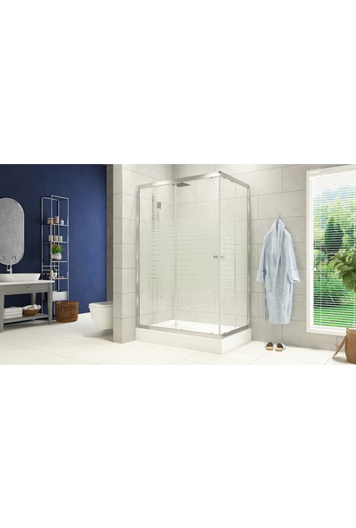 Durul Duşakabin 100 x 80 cm Dikdörtgen Çizgili Duşakabin + Duş Teknesi H:195 cm