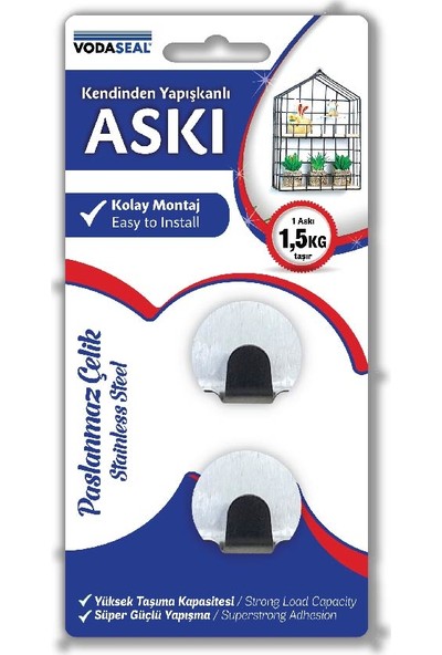 Vodaseal Kendinden Yapışkanlı Paslanmaz Çelik Askı Yuvarlak Vodaseal Kendinden Yapışkanlı Paslanmaz Çelik Askı Yuvarlak