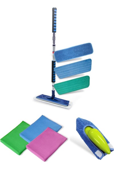 Silva Mikrofiber Mop 3 Lü Set + Üçlü Cam Bez + El Mopu Silva Mikrofiber Mop 3 Lü Set + Üçlü Cam Bez + El Mopu