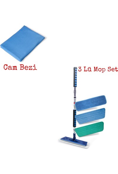 Silva Mikrofiber Mop 3 Lü Set + Silva Mavi Cam Bezi Silva Mikrofiber Mop 3 Lü Set + Silva Mavi Cam Bezi
