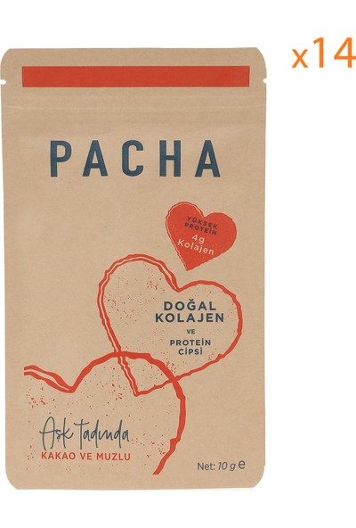 Pacha Doğal Kolajen ve Protein Cipsi 14 Günlük Kakao ve Muzlu Kutu 14 x 10 gr Pacha Doğal Kolajen ve Protein Cipsi 14 Günlük Kakao ve Muzlu Kutu 14 x 10 gr