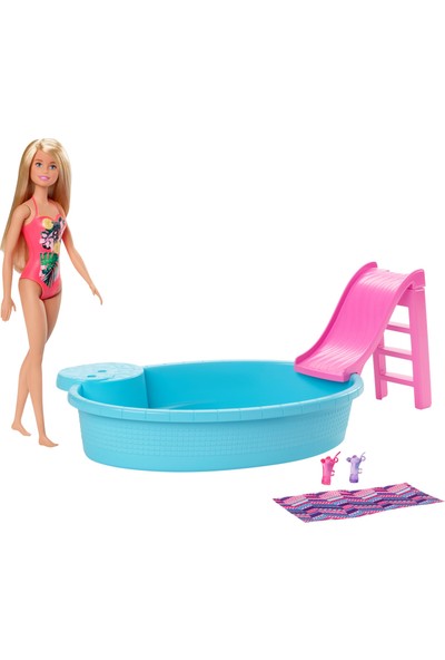 Barbie ve Eğlenceli Havuzu, 30 cm Boyunda, Sarışın Barbie Bebek ile Kaydıraklı Havuz Oyun Seti ve Aksesuarları GHL91 Barbie ve Eğlenceli Havuzu, 30 cm Boyunda, Sarışın Barbie Bebek ile Kaydıraklı Havuz Oyun Seti ve Aksesuarları GHL91