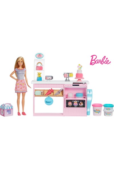 Barbie'nin Pasta Dükkanı Oyun Seti, Sarışın Bebek, Mutfak Tezgahı, Oyun Hamuru ve Oyuncak Pasta Süsleme Parçaları İçerir, 4-7 Yaş Arası İçin GFP59 Barbie'nin Pasta Dükkanı Oyun Seti, Sarışın Bebek, Mutfak Tezgahı, Oyun Hamuru ve Oyuncak Pasta Süsleme Parçaları İçerir, 4-7 Yaş Arası İçin GFP59