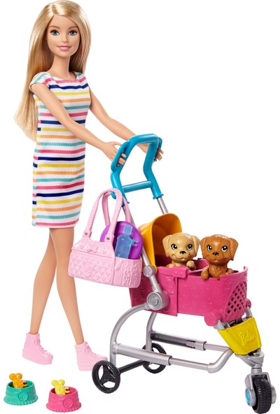 Barbie ve Köpekleri Geziyor Oyun Seti, Barbie Bebek, 2 Yavru Köpeği ve Evcil Hayvanlar İçin Pusetiyle GHV92 Barbie ve Köpekleri Geziyor Oyun Seti, Barbie Bebek, 2 Yavru Köpeği ve Evcil Hayvanlar İçin Pusetiyle GHV92