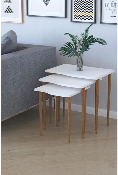 Remaks Bayrak 3'lü Zigon Sehpa Çay Sehpası - Beyaz