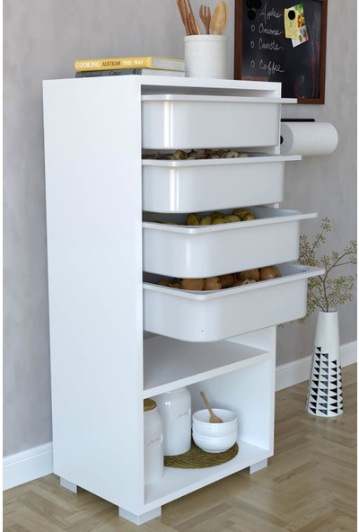 Remaks 4 Sepetli Çok Amaçlı Dolap Sebzelik Mutfak Dolabı - Beyaz Remaks 4 Sepetli Çok Amaçlı Dolap Sebzelik Mutfak Dolabı - Beyaz