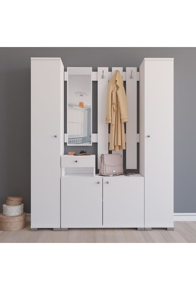 Remaks Menekşe Vestiyer Portmanto Takımı - Beyaz