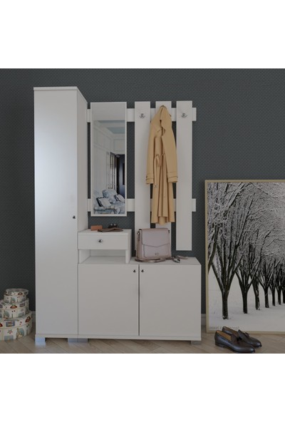 Remaks Defne Vestiyer Portmanto Takımı - Beyaz