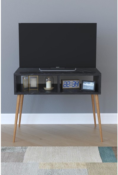 Remaks Retro Tv Sehpası - Siyah Mermer Remaks Retro Tv Sehpası - Siyah Mermer