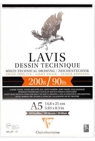 Clairefontaine Lavis Çok Amaçlı Eskiz Çizim Defteri Blok 200 gr. A5 20 Yaprak