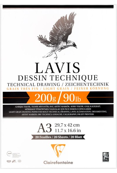 Clairefontaine Lavis Çok Amaçlı Eskiz Çizim Defteri Blok 200 gr. A3 20 Yaprak Clairefontaine Lavis Çok Amaçlı Eskiz Çizim Defteri Blok 200 gr. A3 20 Yaprak
