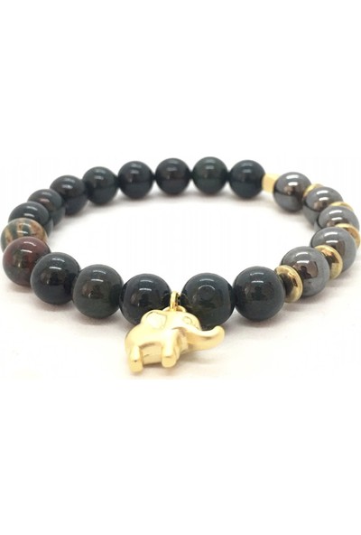 Hayalperest Boncuk Kan Taşı & Hematit Doğal Taş Bayan Bileklik (8 Mm)