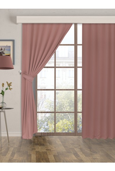 Belnido Açık Gül Kurusu Blackout Karartma Güneşlik Hazır Star Fon Perde 160 x 270 cm