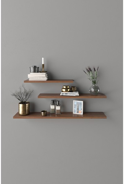 Farkbianco 3'lü Duvar Rafı Ceviz