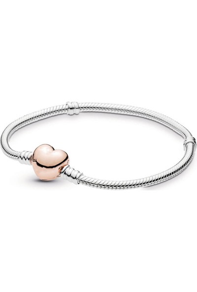 Pandora Tarzı Gümüş Kaplama Rose Kalp Bileklik Pandora Tarzı Gümüş Kaplama Rose Kalp Bileklik