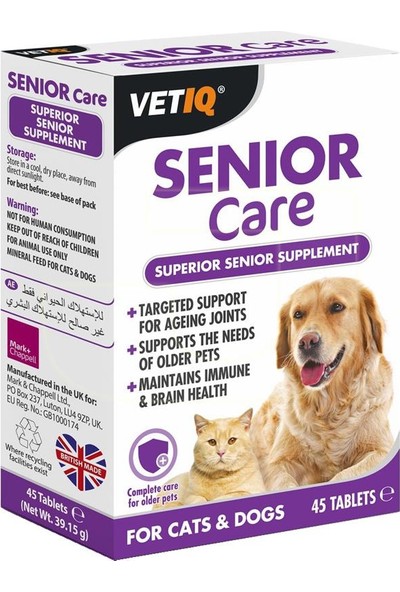 VetIQ Senior Care Yaşlı Kedi Köpek Eklem Besin Takviyesi 45 Adet VetIQ Senior Care Yaşlı Kedi Köpek Eklem Besin Takviyesi 45 Adet