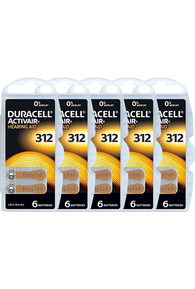Duracell 312 Numara İşitme Cihazı Pili 6x5 30 Adet