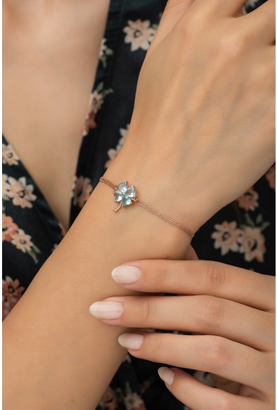 Nereze 925 Ayar Gümüş Rose Aquamarin Taşlı Yonca Kadın Bileklik Nereze 925 Ayar Gümüş Rose Aquamarin Taşlı Yonca Kadın Bileklik