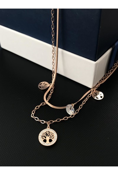 Rednose Hayat Ağacı Rose Ikili Çelik Kolye Rednose Hayat Ağacı Rose Ikili Çelik Kolye
