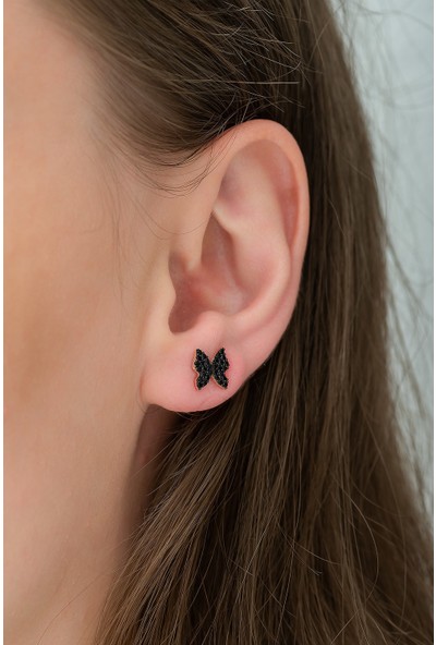 Nereze 925 Ayar Minik Siyah Kelebek Küpe Kadın Gümüş Küpe Nereze 925 Ayar Minik Siyah Kelebek Küpe Kadın Gümüş Küpe